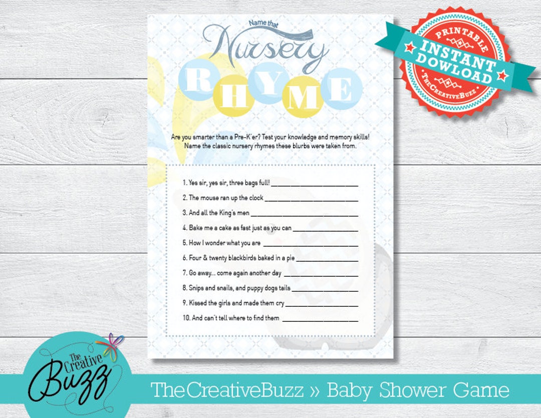 Elephant Neutral Baby Shower Game: Nursery Rhymes! - Etsy