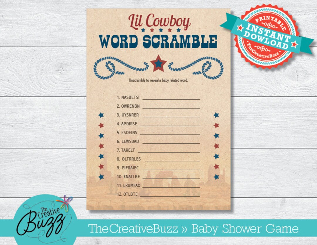 Cowboy Baby Shower Game: Word Scramble - Etsy