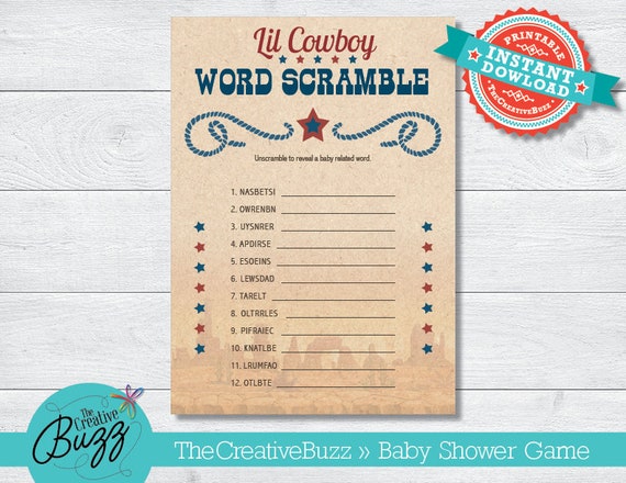 Cowboy Baby Shower Word Scramble Baby Shower Game Printables
