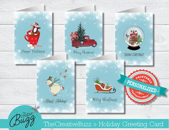 Happy Holidays Merry Christmas Greeting Card Set With | Etsy