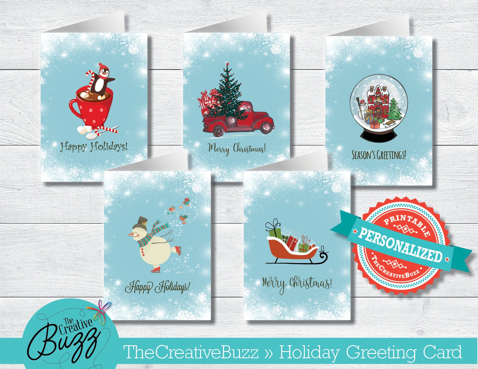 Happy Holidays Merry Christmas Greeting Card Set With Personalized ...