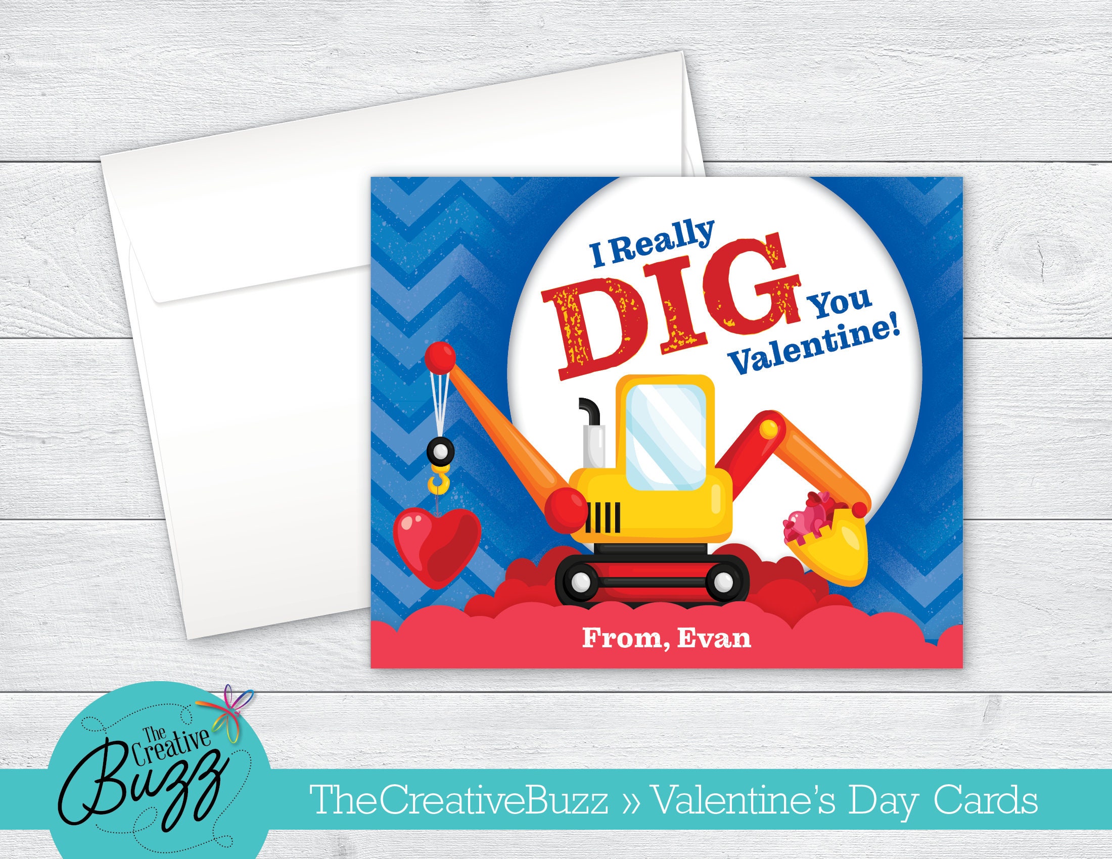 Kids Valentines Day Digger Card Cute School Valentine Cards | Etsy