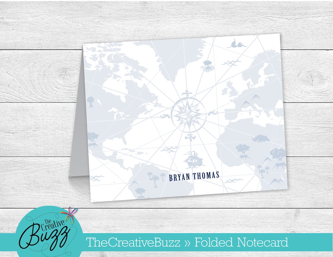 Nautical Stationery Set | Map Folded Note Cards | Personalized Color ...