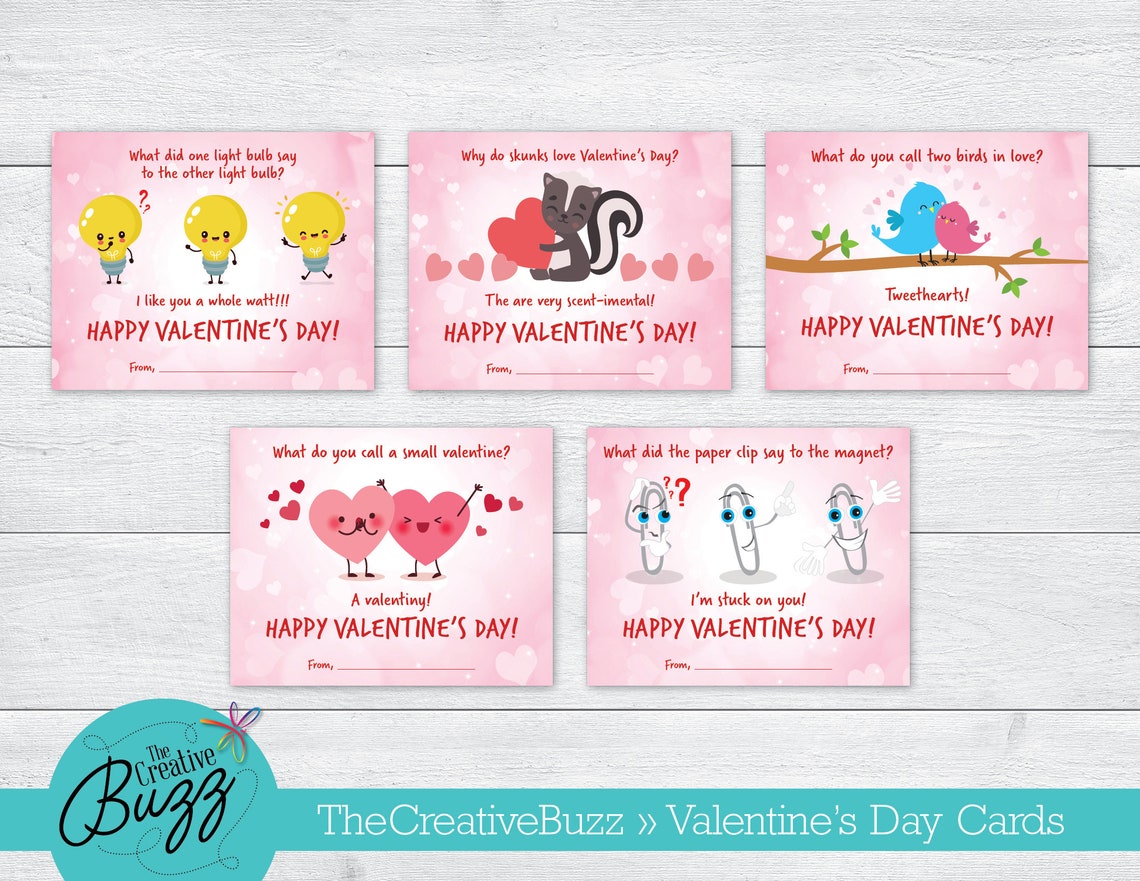 Kids Valentines Day Cute Joke Card Set | School Valentine Cards - Etsy