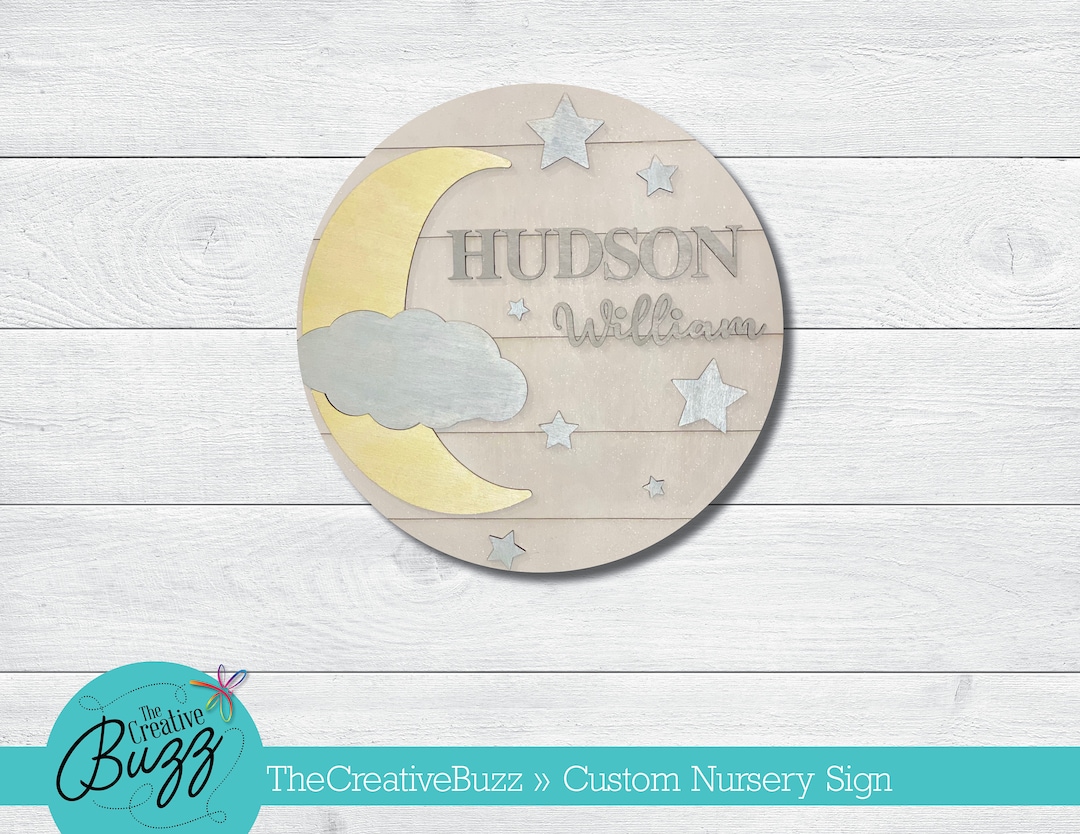 Sweet Moon & Stars Nursery Sign, Personalized, Hand Painted, Layered ...