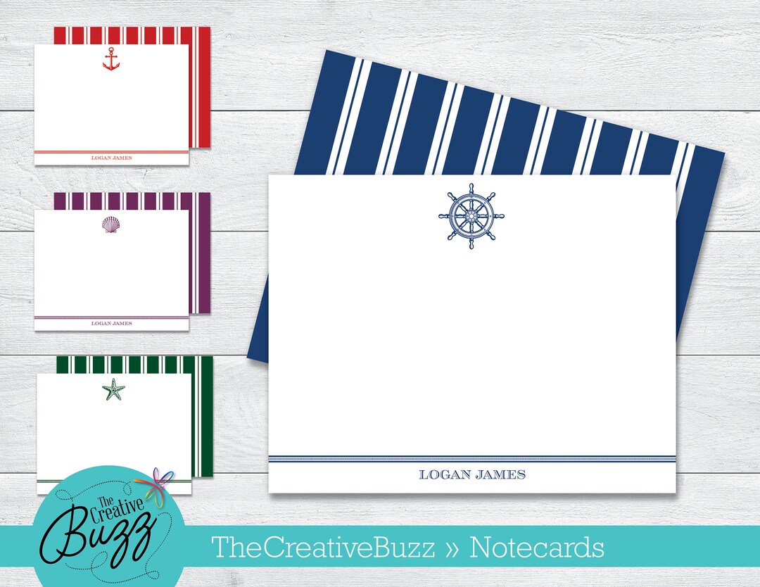 Nautical Stationery Set | Sailing Sea Note Cards | Personalized Color ...