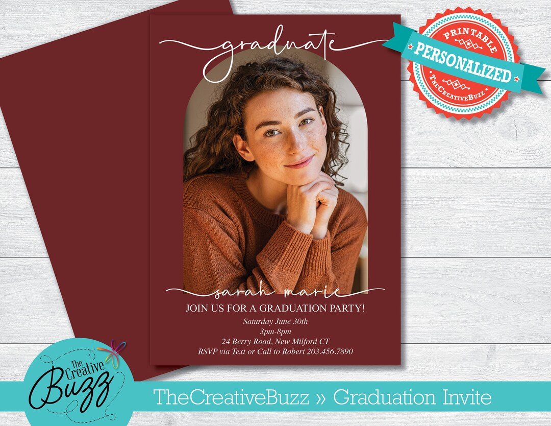 Modern Maroon Custom Photo Graduation Invitation - Etsy