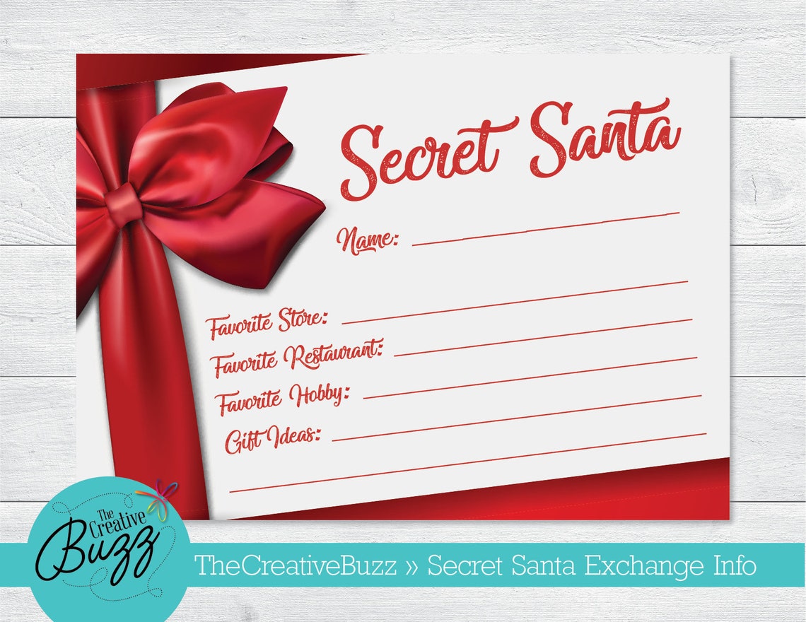 Christmas Secret Santa Exchange Wish List Card Includes Gift Etsy 
