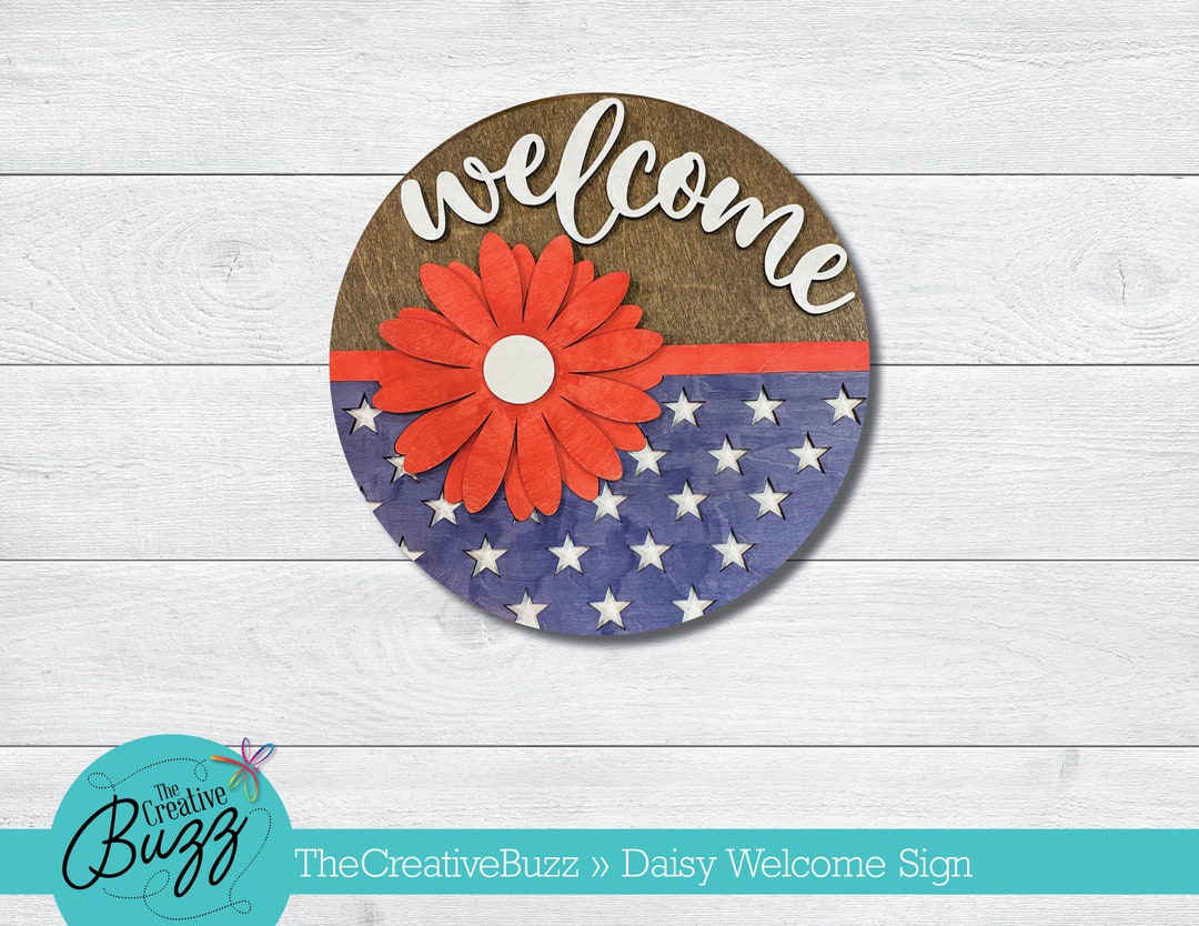 Daisy Welcome Sign, Custom Etched, Hand Painted Wood Layered Sign ...