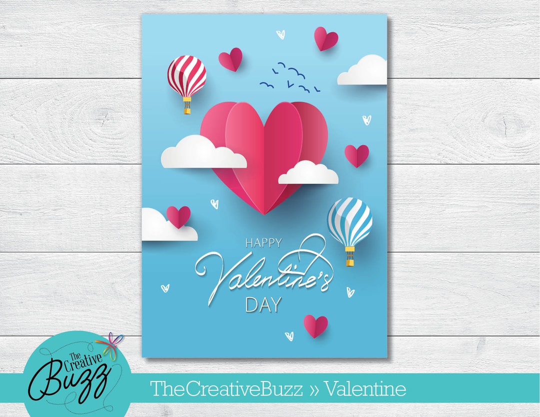 Hot Air Balloon Hearts Valentine's Day Card - Etsy