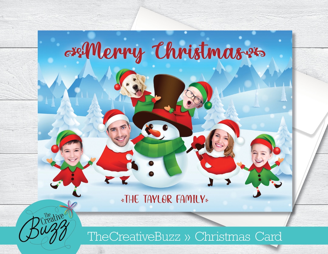 Elf Yourself Merry Christmas Greeting Card Snowman Scene With ...