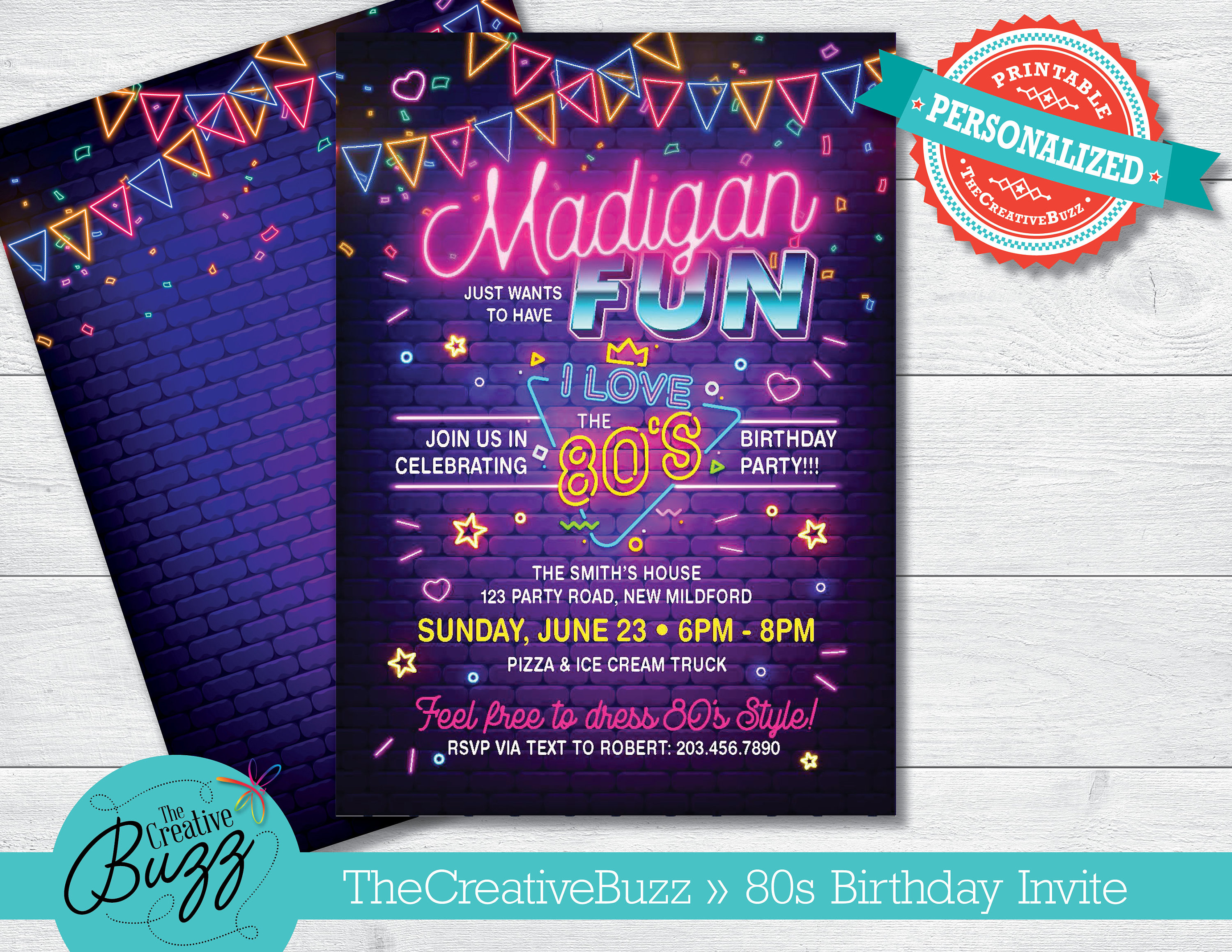 80s Theme Neon Party Invitation - Etsy