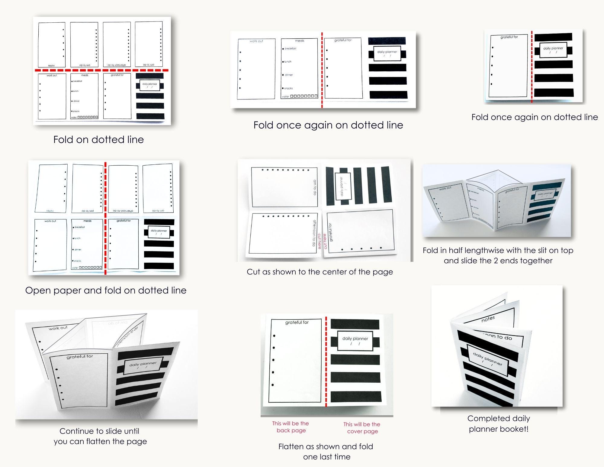 Black and White Striped One Page Foldable Daily Planner Printable - Etsy