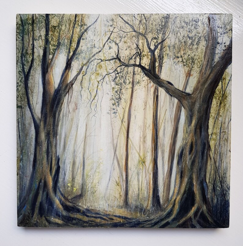 Original Painting of a Beautiful Tree Growing in a Misty Sunlight ...