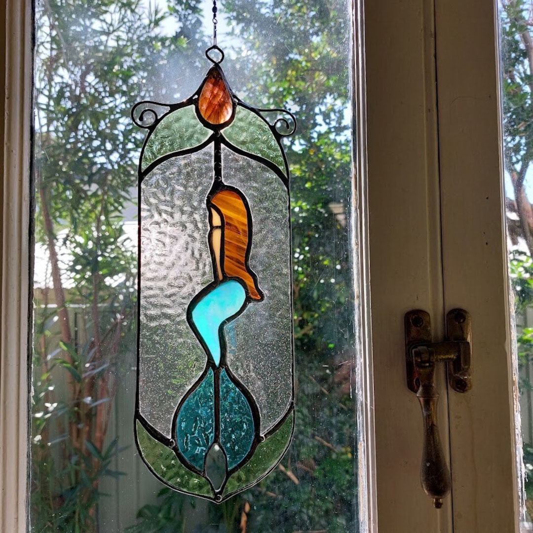 Mermaid Real Stained Glass Window Panel, My Original Design With a ...