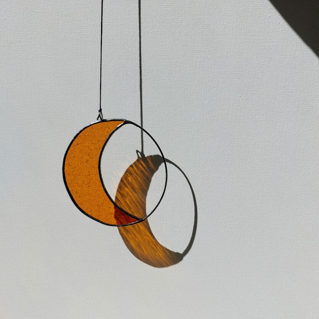 Crescent Moon Stained Glass Suncatcher Mobile Moon Window - Etsy