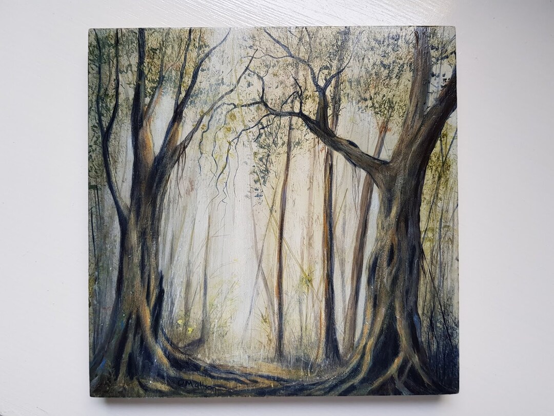 Original Painting of a Beautiful Tree Growing in a Misty Sunlight ...