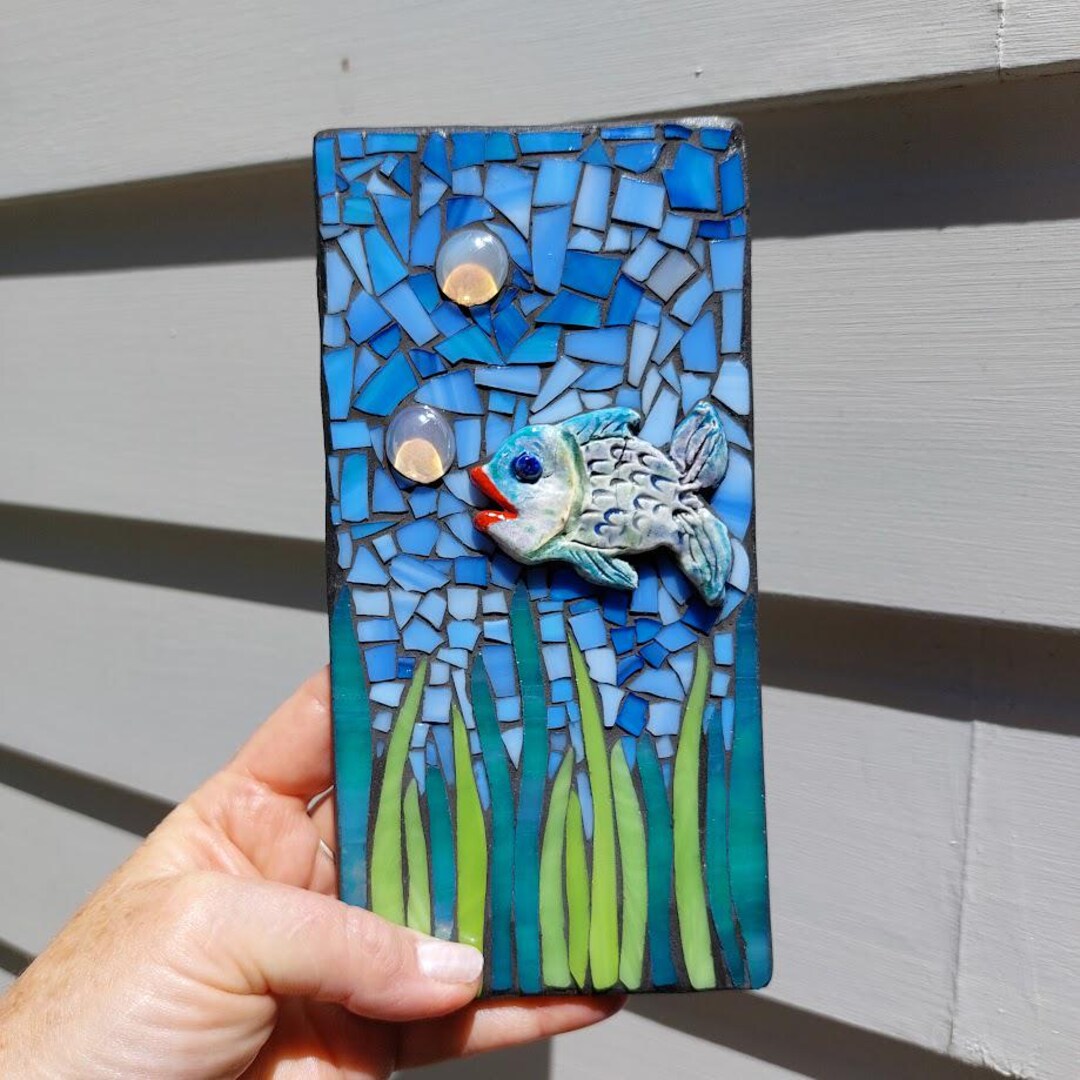 Hand-made Ceramic Fish Tile Mosaic Art, Pretty Stained Glass Mosaic Plaque to to Brighten Any ...