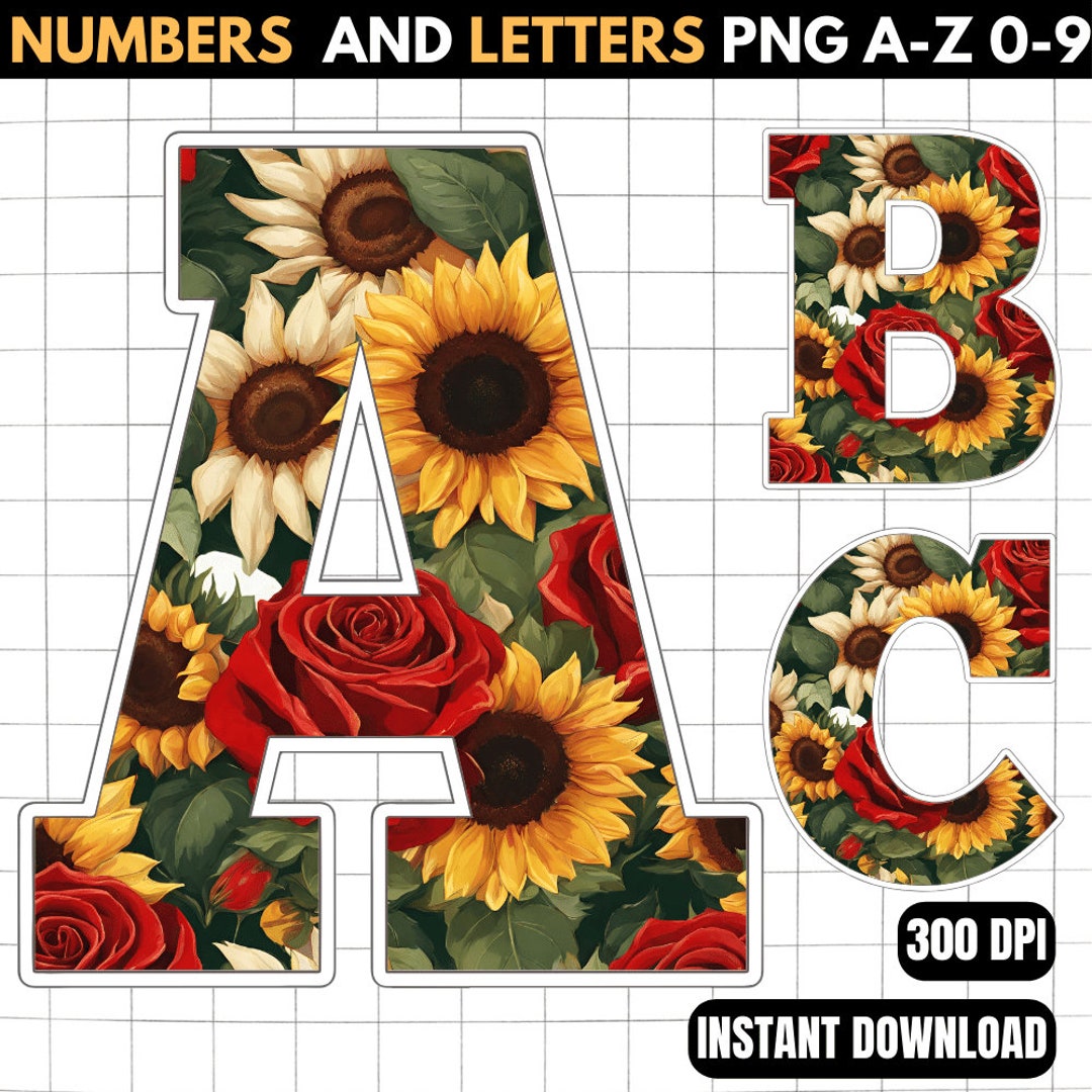 Red Roses and Sunflowers Alphabet PNG Rose Letters Png Flower Font Rose ...