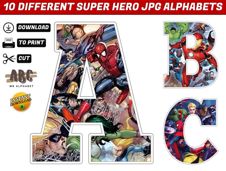 500 IMAGES 10 Different Superhero Alphabets Superhero Wall - Etsy