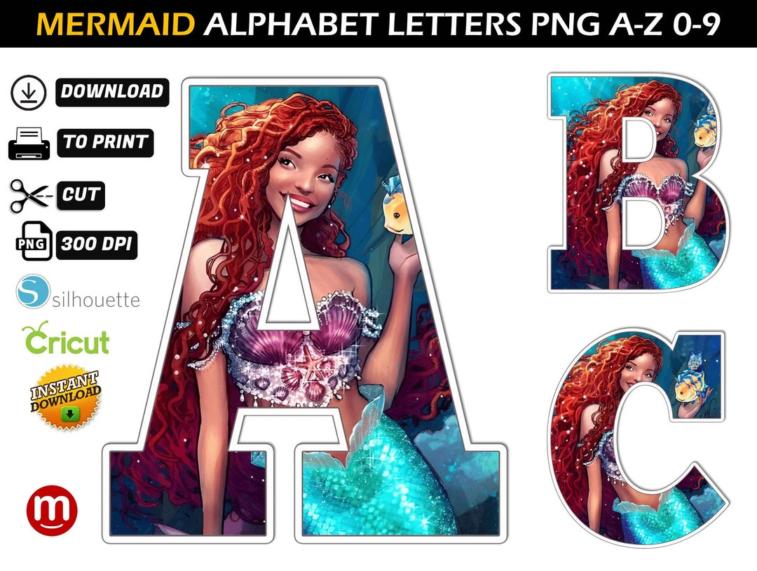 Mermaid 2023 Alphabet PNG - Mermaid Birthday Banner - Mermaid Letters ...
