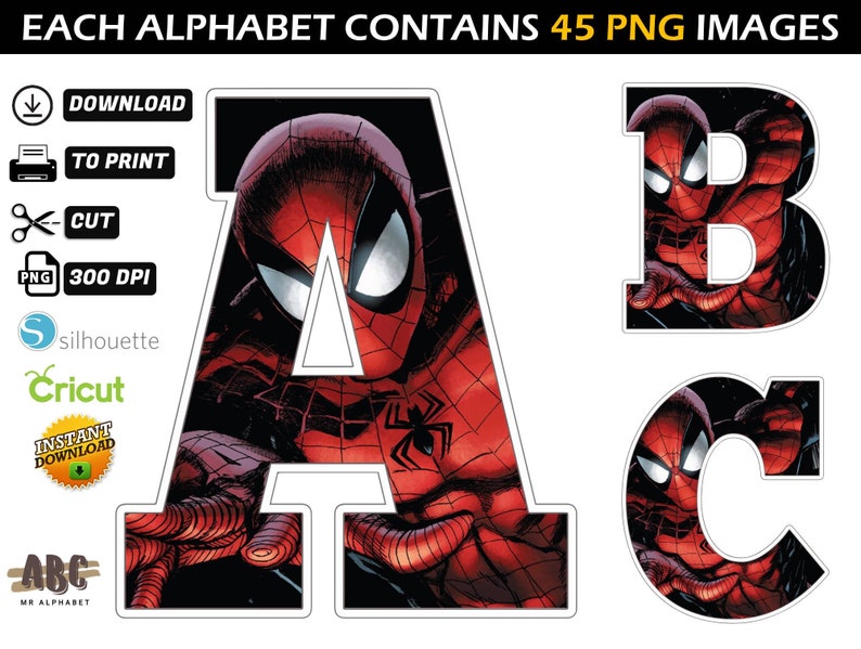 135 IMAGES 3 Spiderman Alphabets Different Backgrounds Png - Etsy