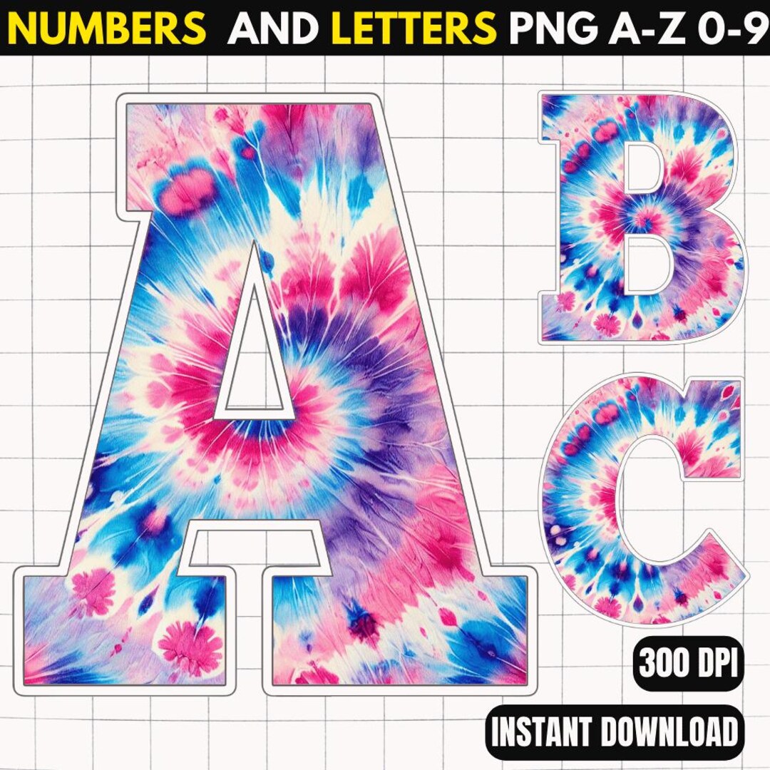 Tie Dye Alphabet - Tie Dye Font Png - Tie Dye Letters - Printable Tie ...