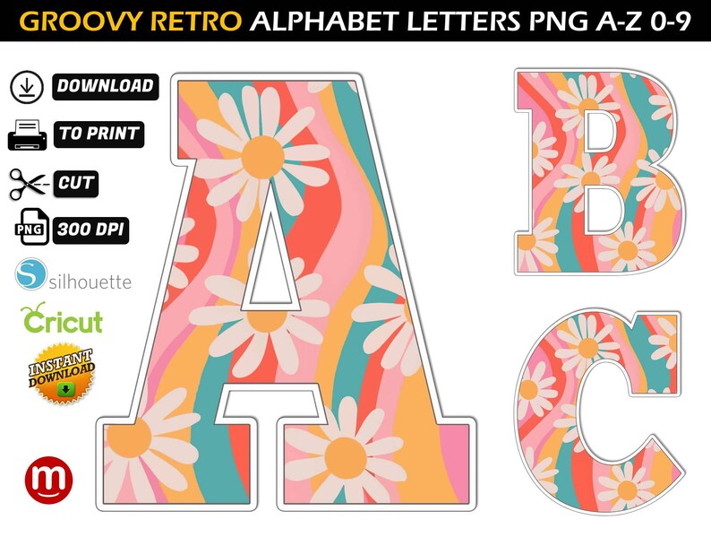 Groovy Alphabet PNG Groovy Retro Birthday Banner Groovy - Etsy