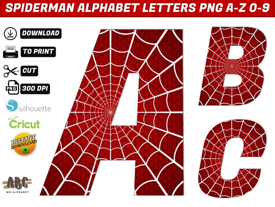 Spiderman Alphabet PNG - Spiderman Birthday Banner - Spiderman Letters ...