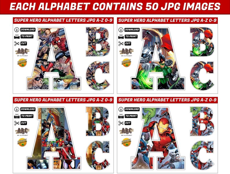 500 IMAGES 10 Different Superhero Alphabets Superhero Wall - Etsy