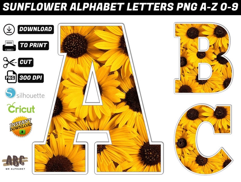 Sunflower Alphabet PNG Sunflower Birthday Banner Sunflower - Etsy