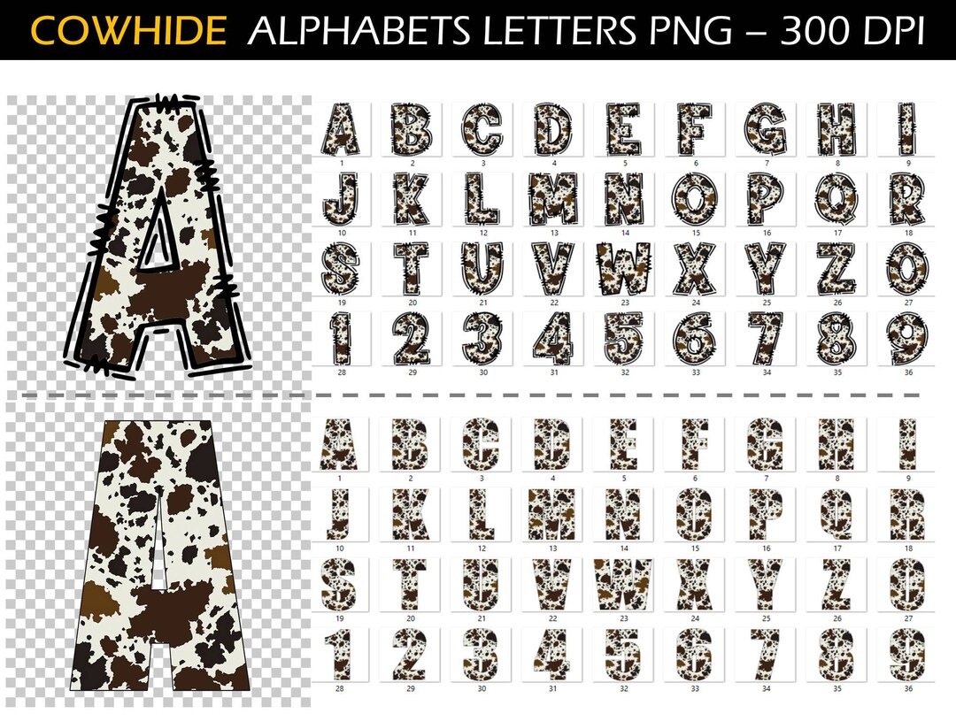 2 Sets of Letters - Cowhide Printable Alphabet - Cowhide Alphabet ...