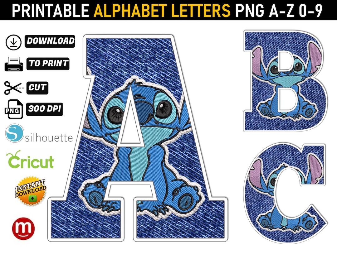Stitch Alphabet PNG - Stitch Letters Png - Stitch Birthday Decorations ...