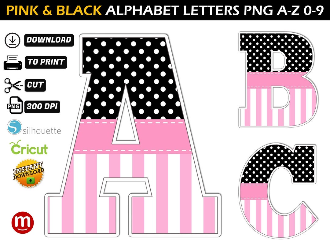 Black and Pink Alphabet PNG Black and Pink Birthday Banner Black and ...