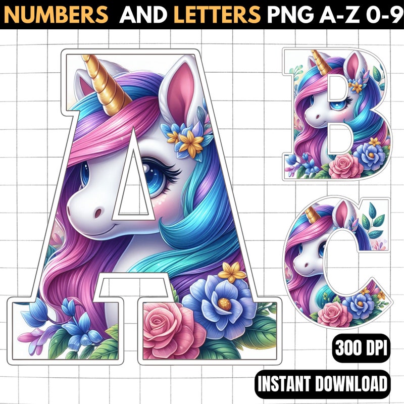 Unicorn Alphabet - Etsy