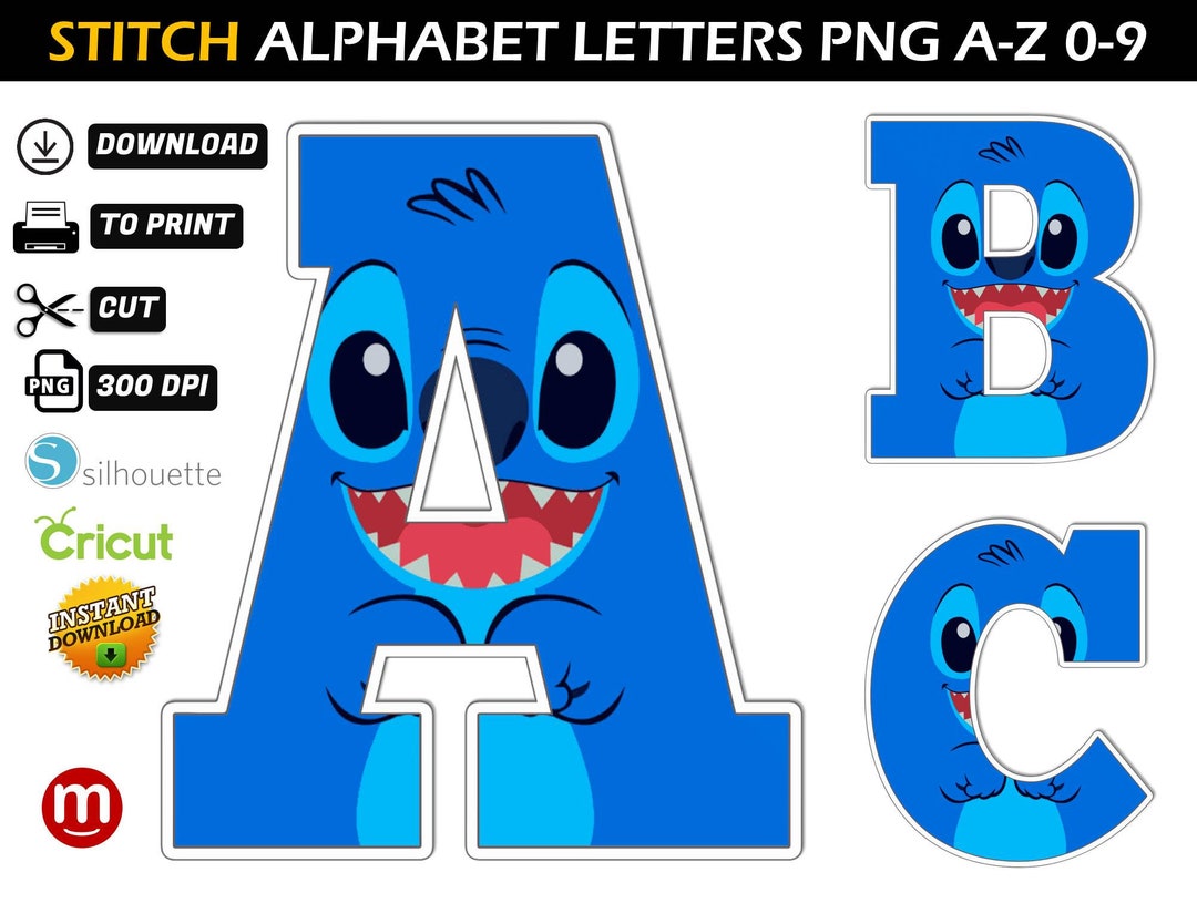 Stitch Alphabet PNG - Stitch Letters Png - Stitch Birthday Decorations ...
