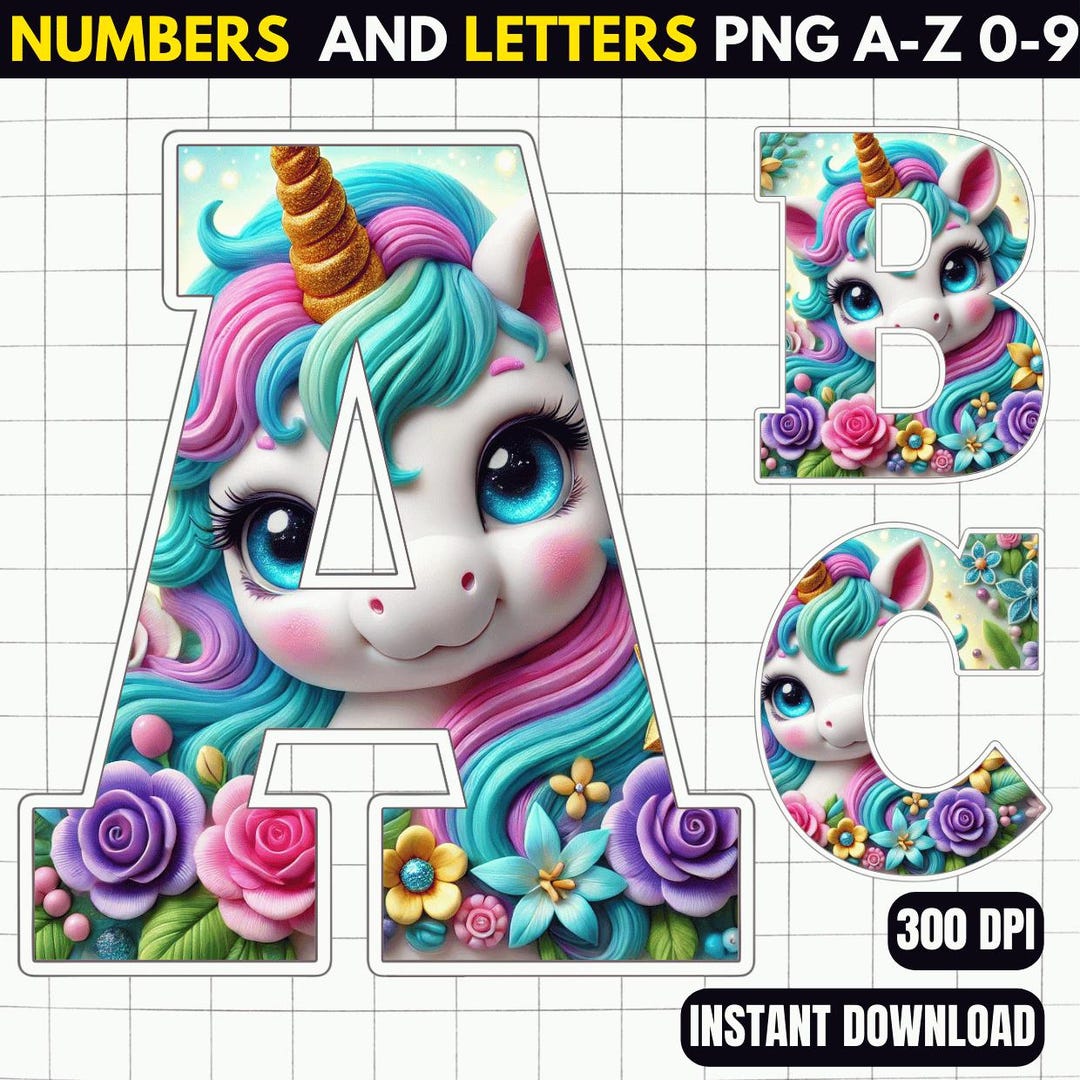 Unicorn Alphabet PNG - Unicorn Birthday Banner - Unicorn Letters Png ...