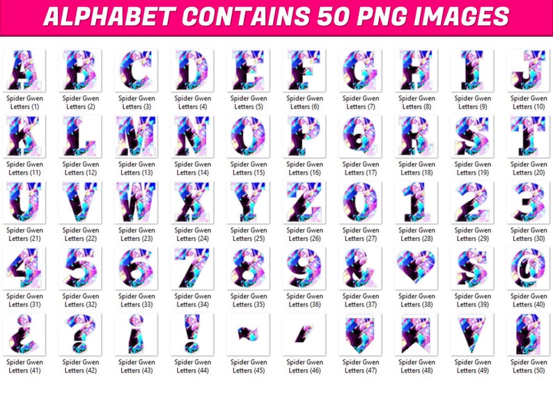 Spider Gwen Alphabet PNG Spider Gwen Birthday Banner - Etsy