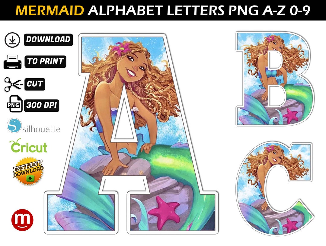 Mermaid 2023 Alphabet PNG - Mermaid Birthday Banner - Mermaid Letters ...