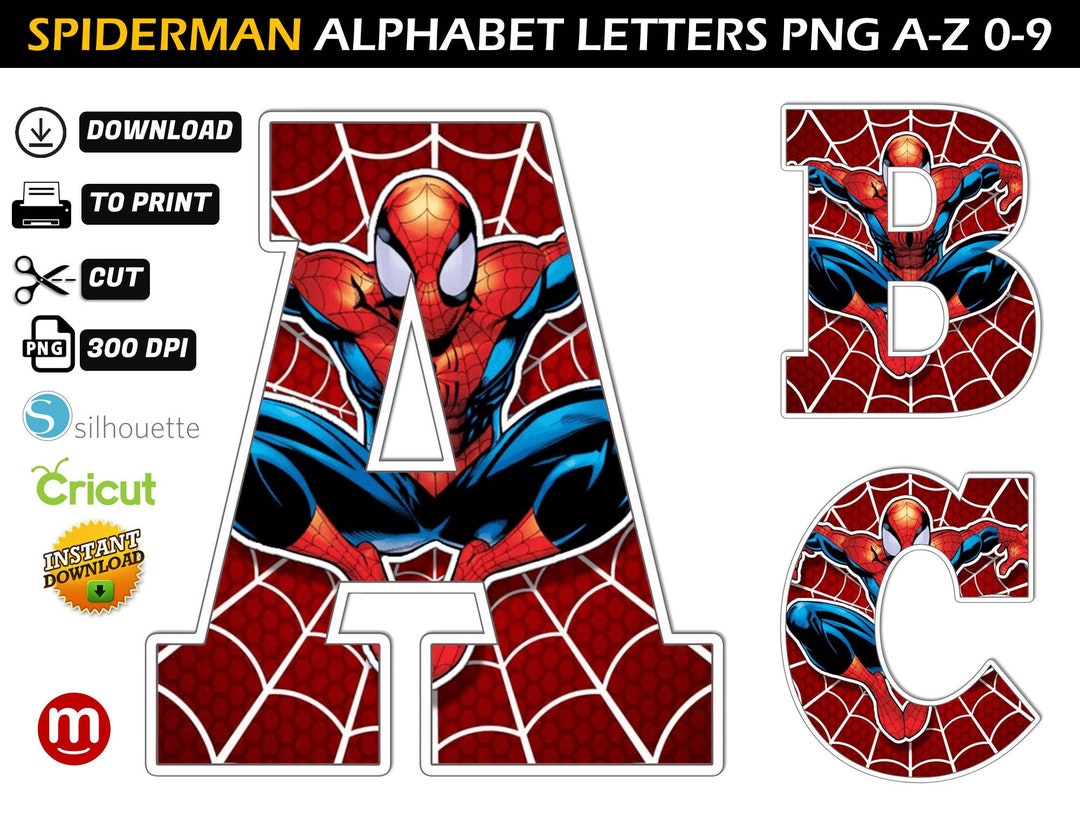 Spiderman Alphabet PNG Spiderman Birthday Banner Spiderman Letters Png ...
