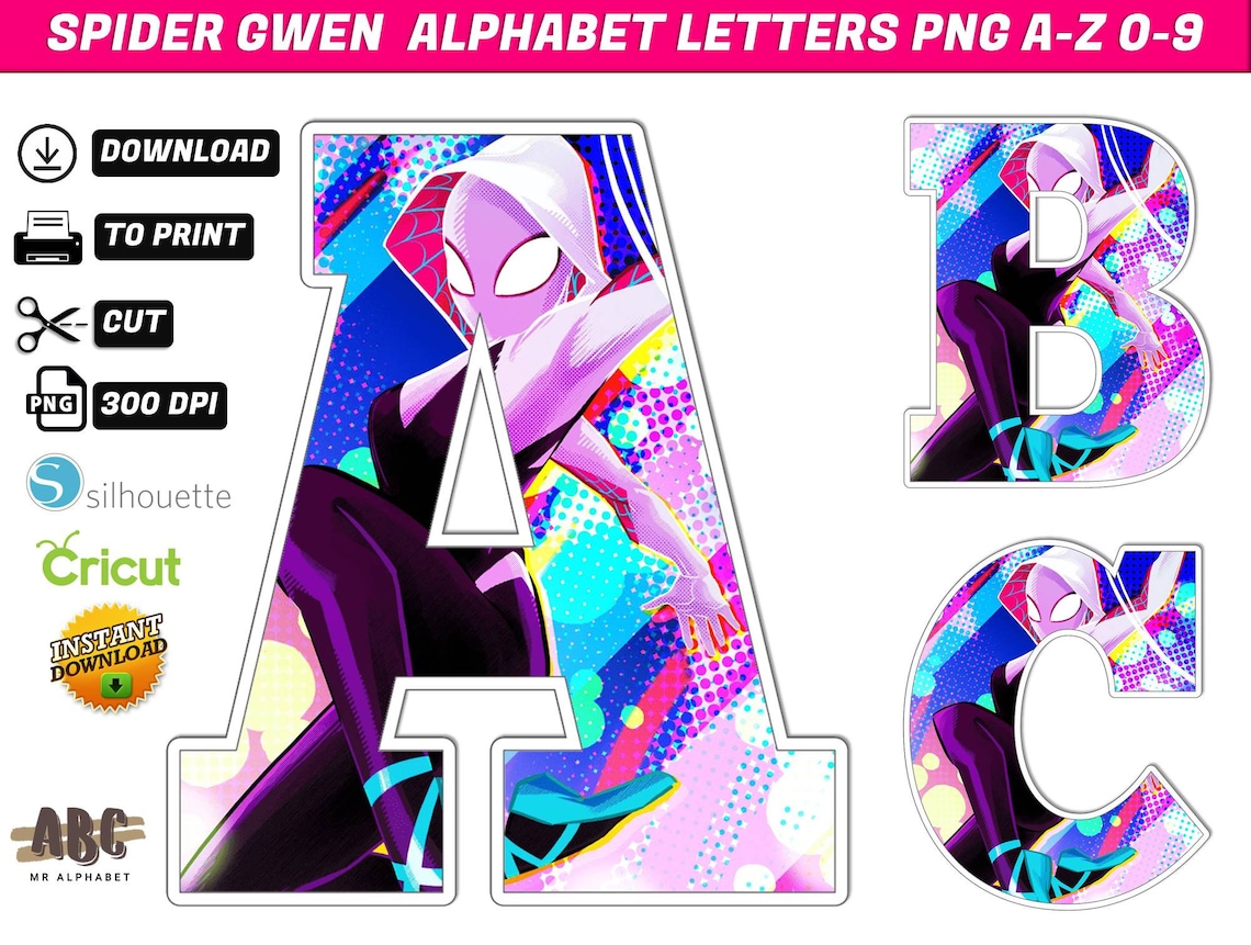 Spider Gwen Alphabet PNG Spider Gwen Birthday Banner - Etsy