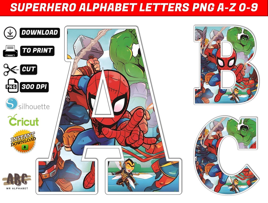Superhero Alphabet PNG Superhero Birthday Banner Superhero - Etsy