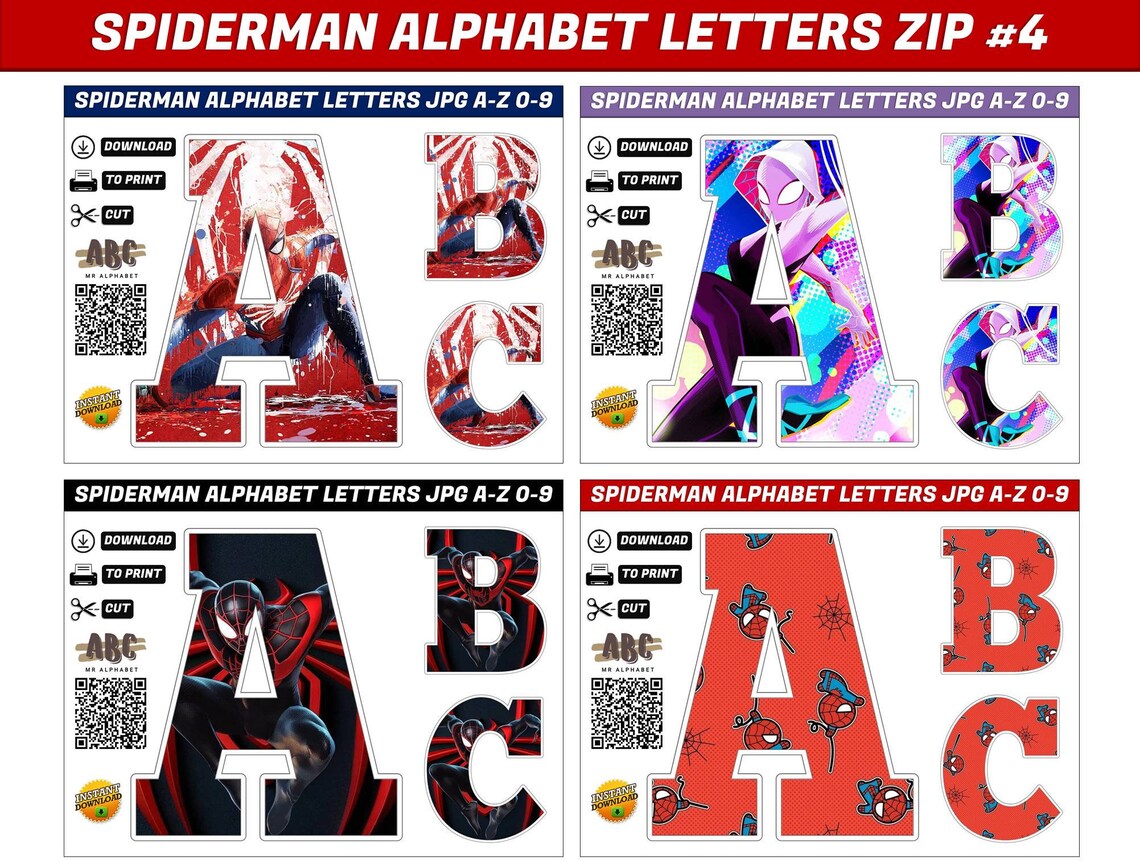 1000 IMAGES 20 Different Spiderman Alphabets Spiderman - Etsy