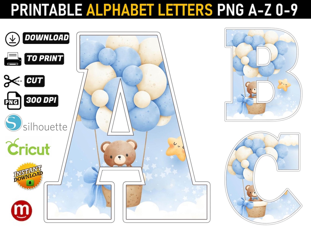 Bear Baby Shower Alphabet - Bear Baby Shower Letters Png - Baby Shower ...