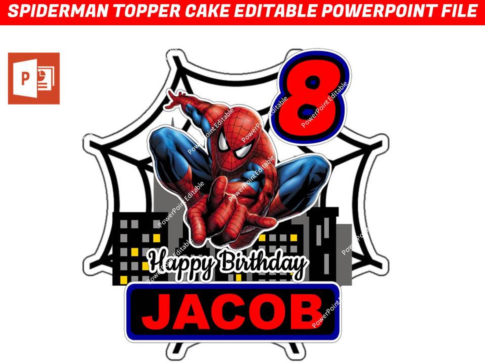 Spiderman Cake Topper Printable Spiderman Power Point - Etsy