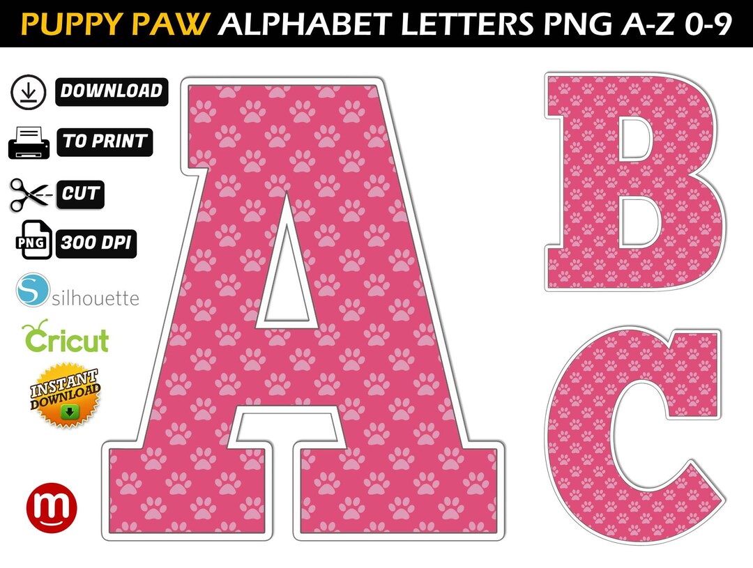 Puppy Paws Alphabet, Puppy Paws Font Png, Puppy Paws Letters, Printable ...
