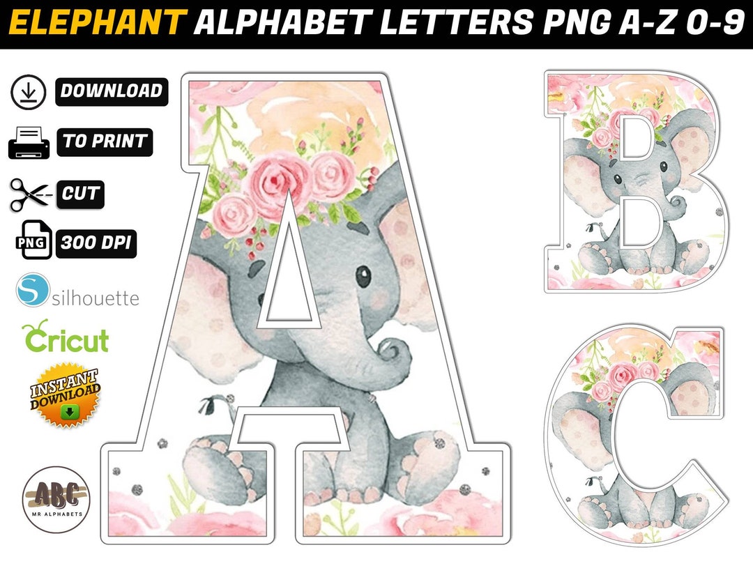 Elephant Alphabet PNG - Elephant Baby Shower Banner - Elephant Baby ...