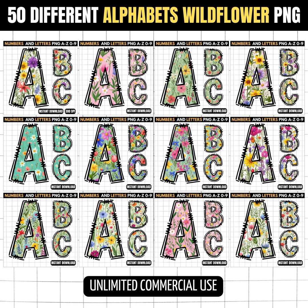 50 Different Alphabets Doodles PNG - Floral Doodle Alphabet - Spring ...