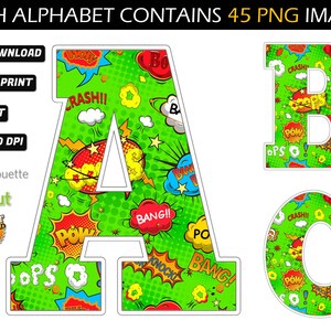 225 IMAGES - 5 Superhero Alphabets Different Backgrounds Png - Comic ...