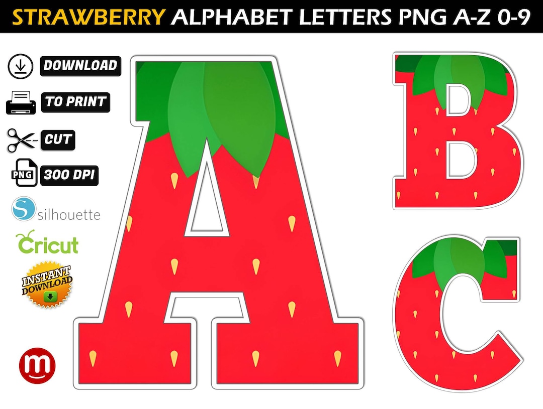 Strawberry Alphabet PNG - Strawberry Birthday Banner - Strawberry ...